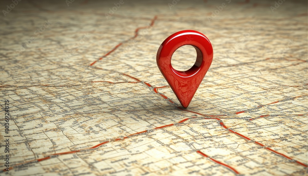 ภาพประกอบสต็อก 3D map rendering showcasing a location pin on a detailed ...