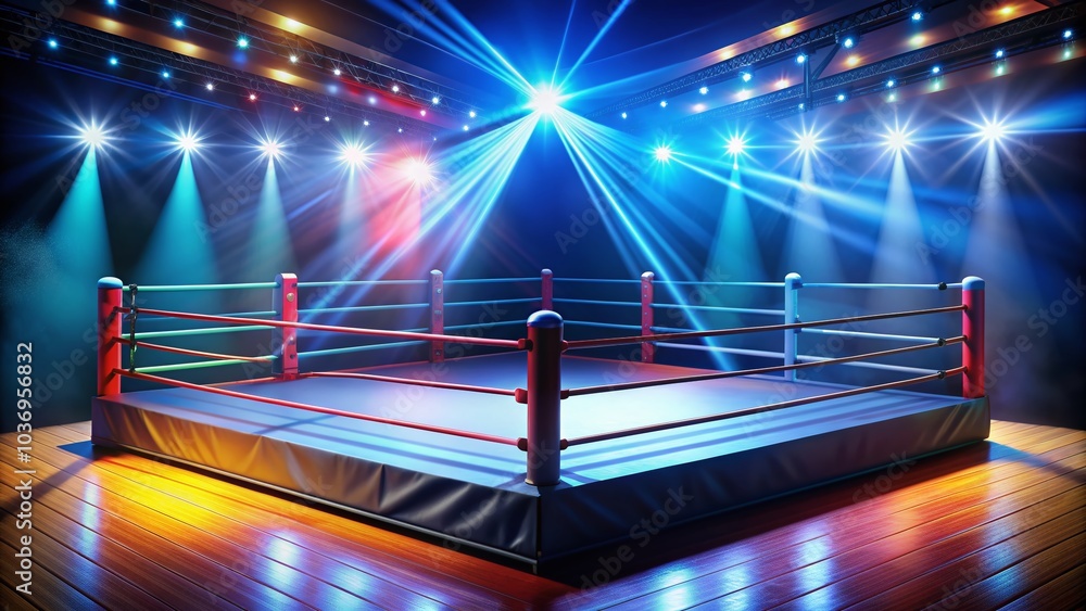 Colorful lucha libre ring ropes and turnbuckles surround a empty ...