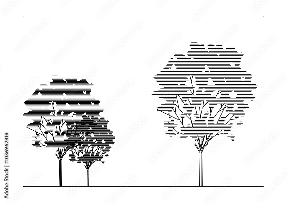 2D Trees Front View CAD Illustration for Architecture Landscape Design ...