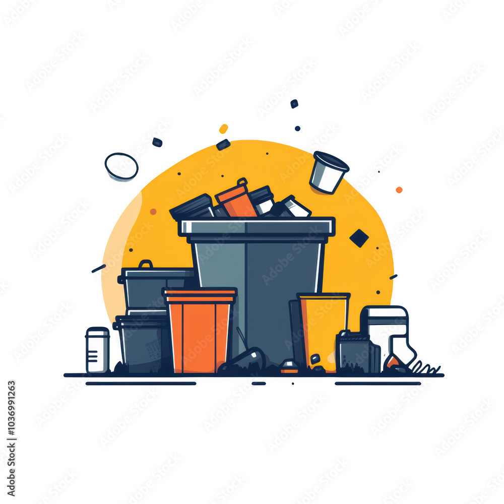 Trash Overflow: A vibrant illustration depicting a overflowing trash ...