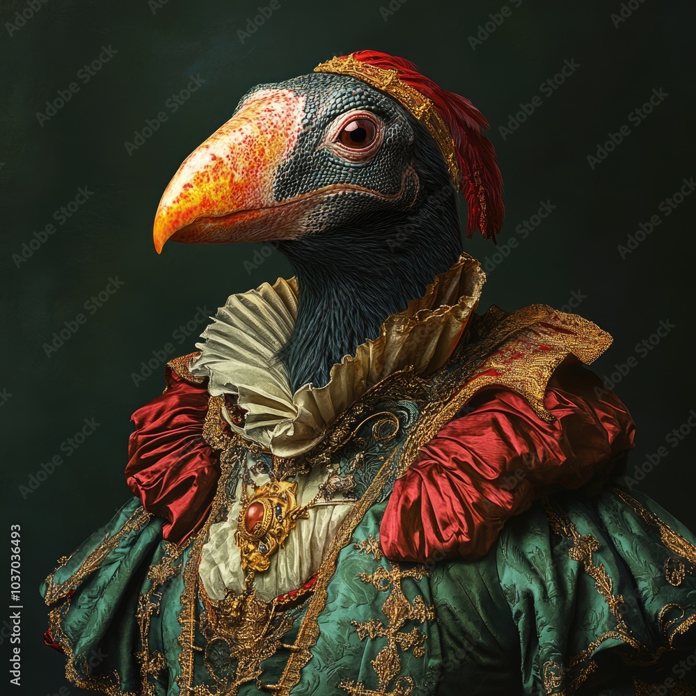 Whimsical Renaissance Dodo Bird Portrait in Royal Attire with ...