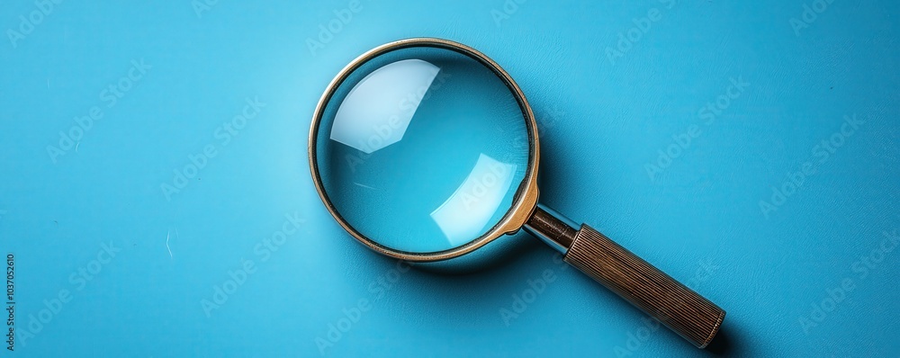 magnifying glass with lines on a blue background, representing ...
