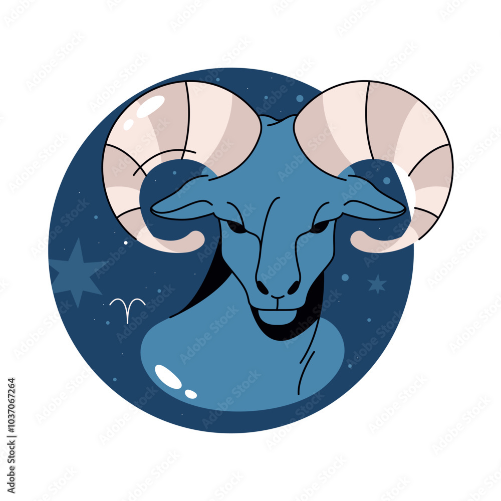 Aries zodiac sign in space. Vector horoscope card with ram and horns ...