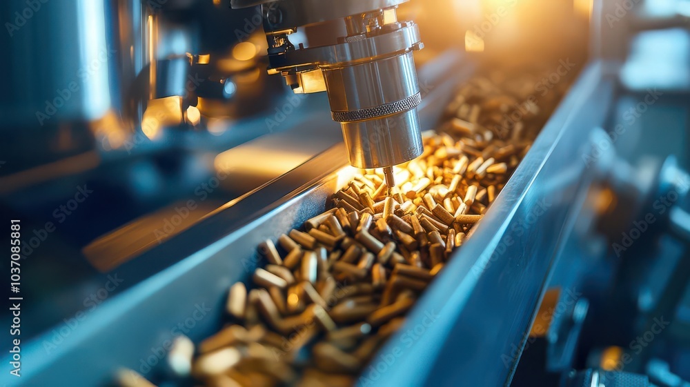 Biomass to biofuel conversion process, close-up of raw material feeding ...