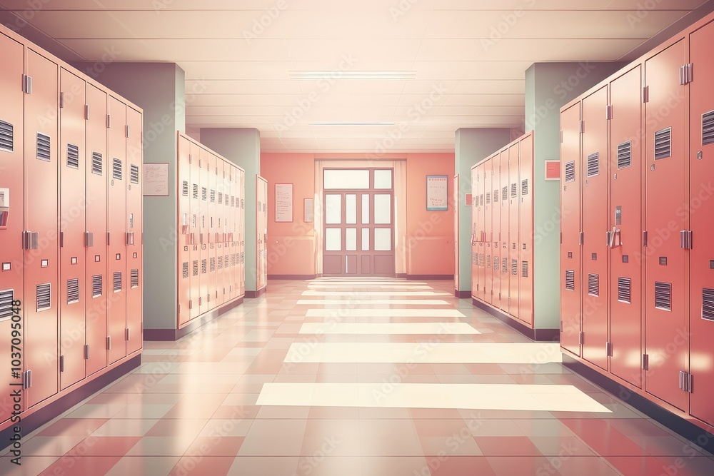 The institutional locker room features rows of pink lockers along the ...