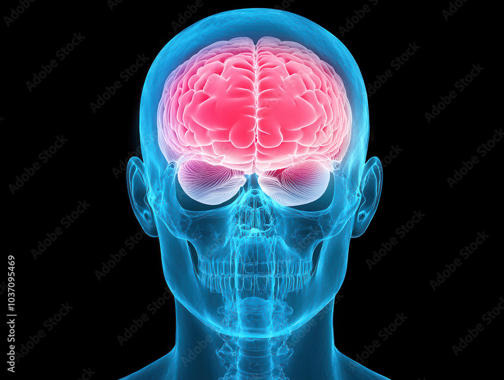 A digital illustration showing a transparent head with a highlighted ...