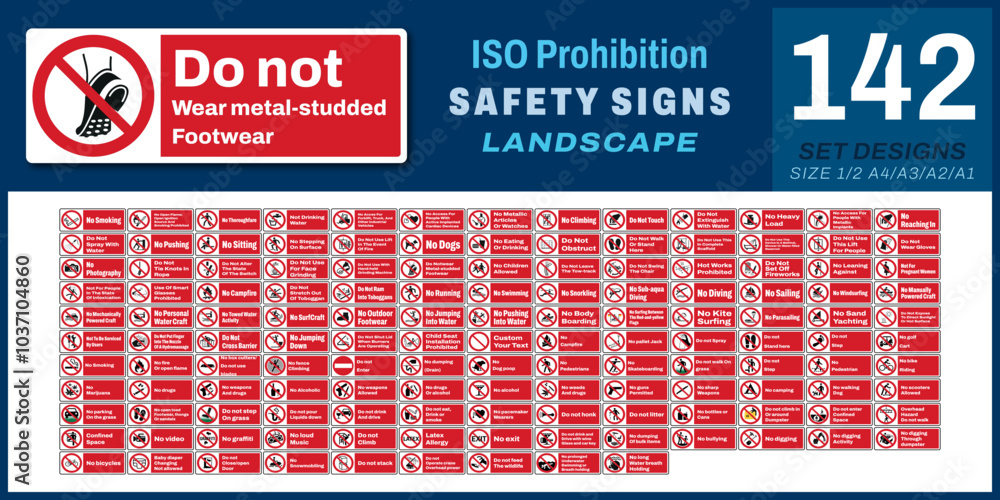 139 set ISO prohibition safety signs v33_do not wear metal-studded ...