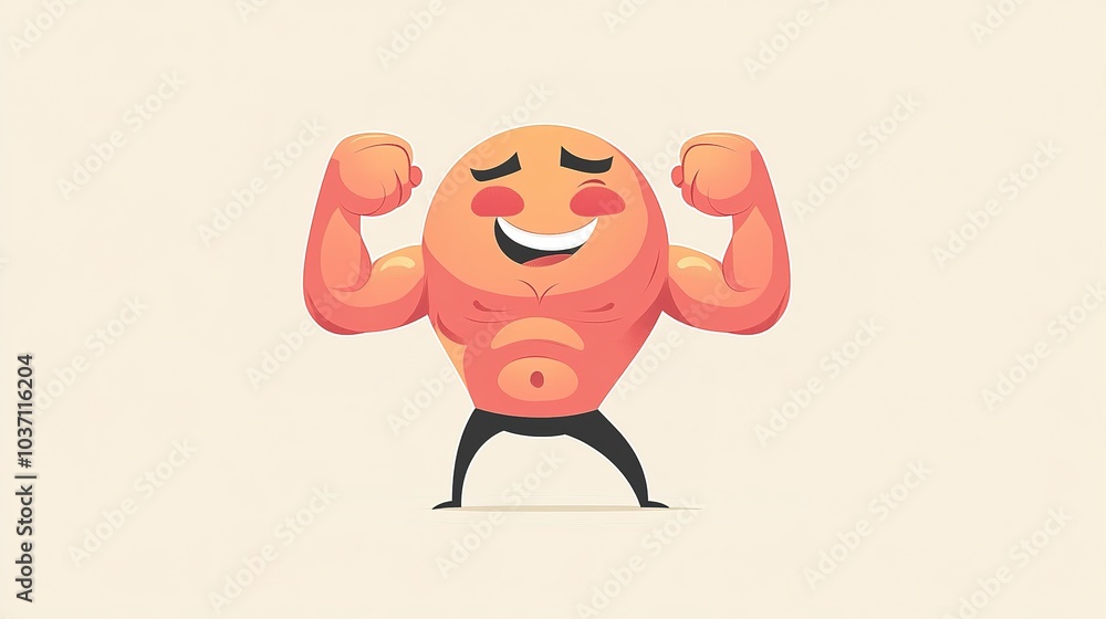 Strong Muscle Emoticon: A Flat Cartoon Drawing Featuring Flexed Biceps ...