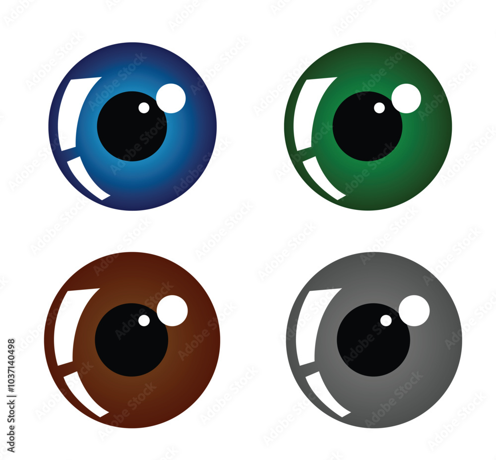 Human Eye Pupil with Reflection Different Colors Set. People and body ...