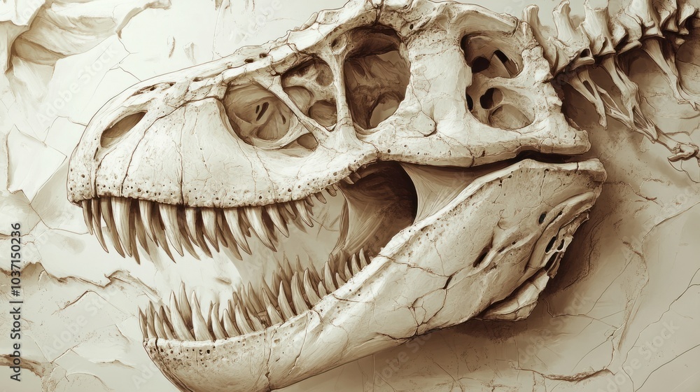 Anatomy of a T. rex skull, emphasizing the placement of its nasal ...