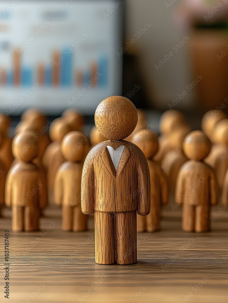 Wooden figure in front of smaller figures, symbolizing a manager ...