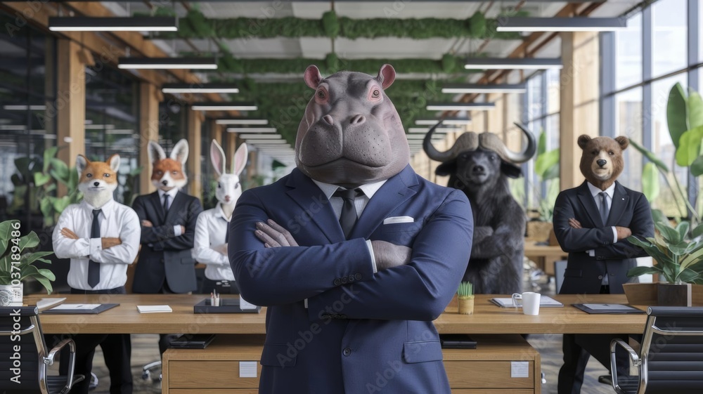 Business Animals in Modern Office Teamwork Success Leadership Animal ...