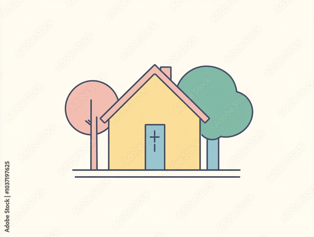 Flat logo of a simple house, minimal graphic design with a pastel color ...