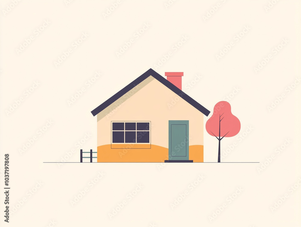 Flat logo of a simple house, minimal graphic design with a pastel color ...