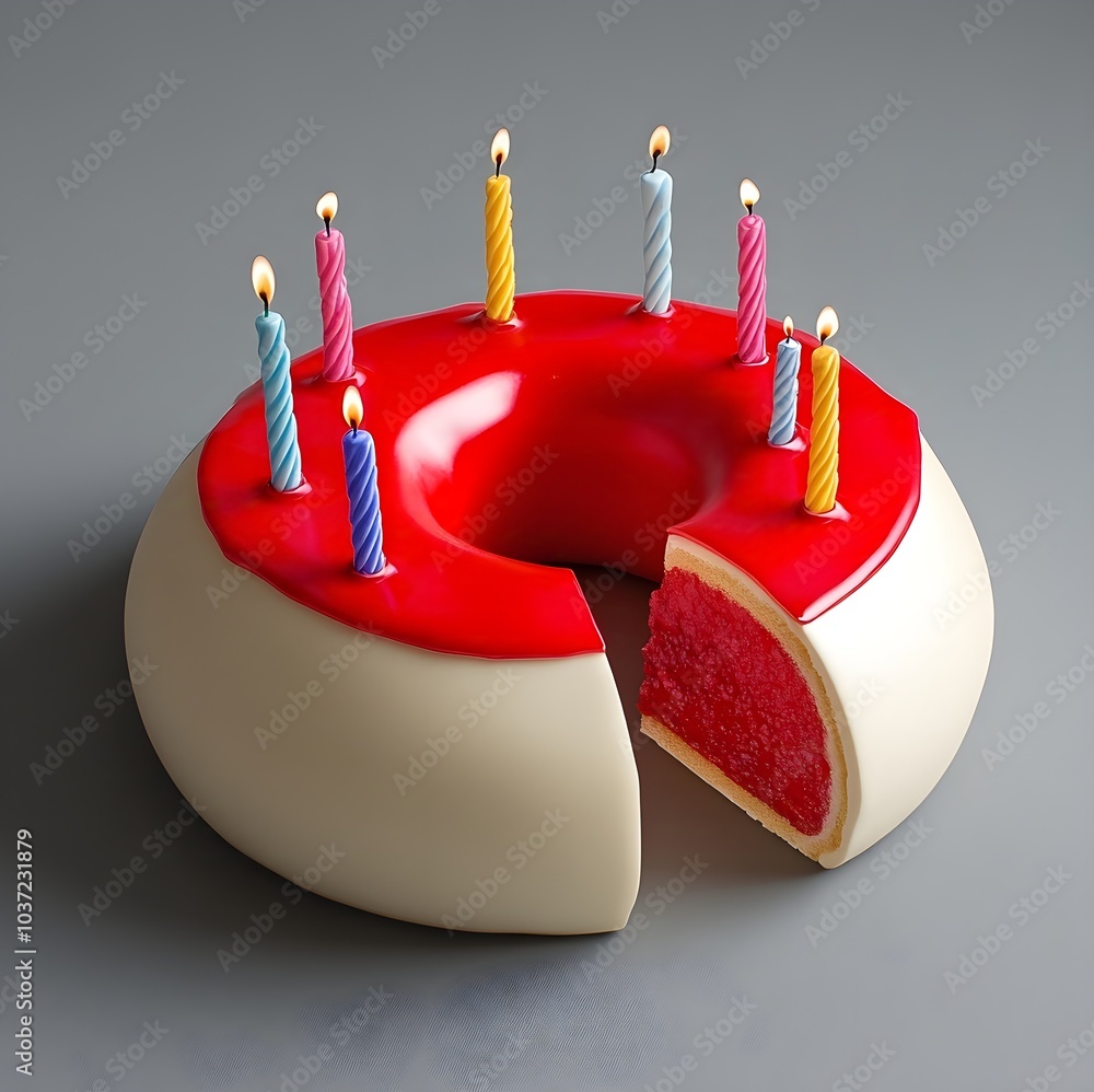 birthday cake, form is a circle like a ring, realistic but really clean ...