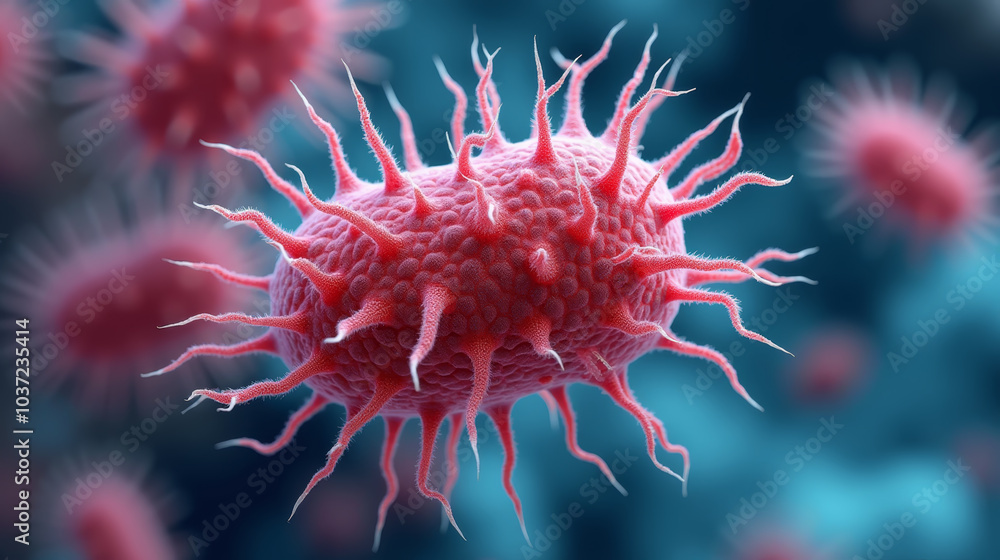 Illustration close-up of a Klebsiella pneumoniae bacterium with spiky ...