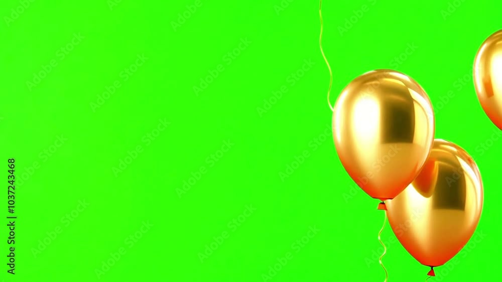 Golden color balloon frame on a green screen. Happy birthday balloon ...