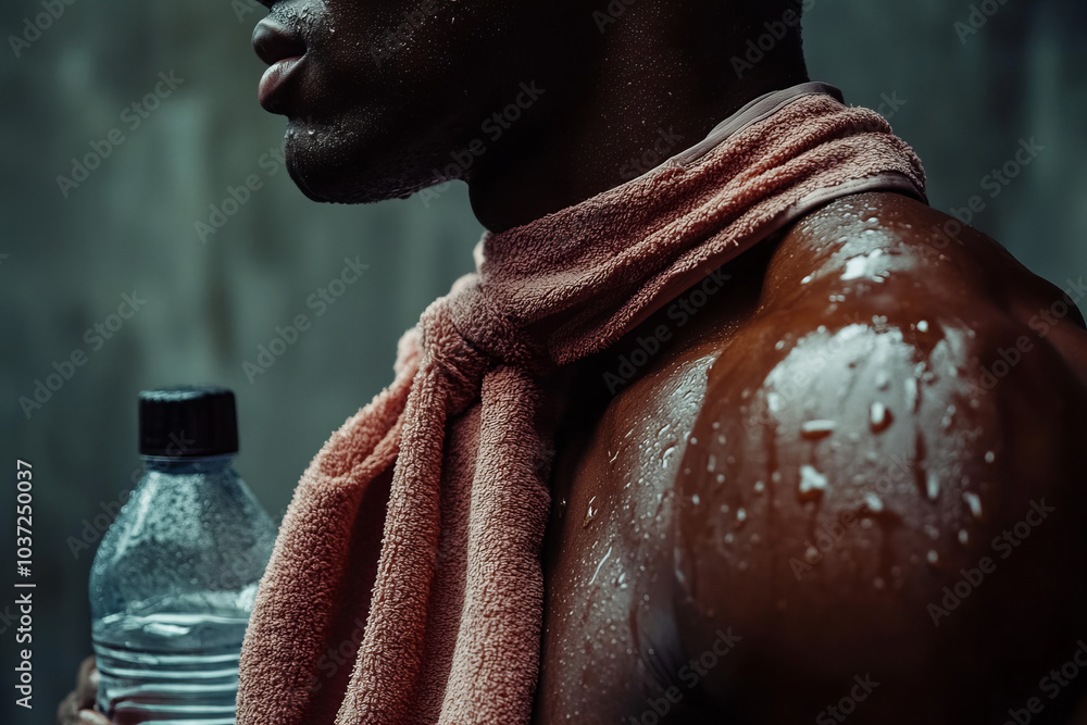 A fit athlete cooling down after an intense workout session in a gym ...