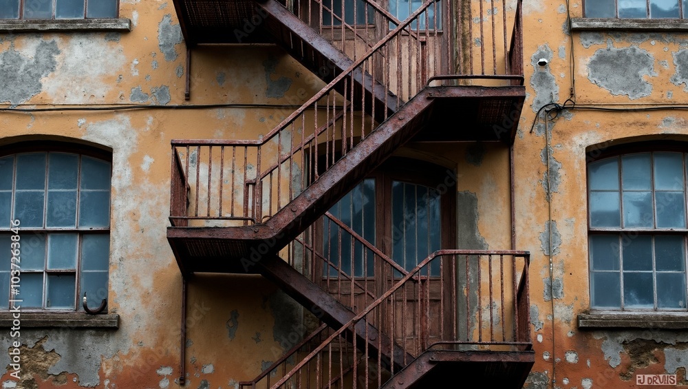 Rusty fire escape on vintage industrial building Stock Photo | Adobe Stock