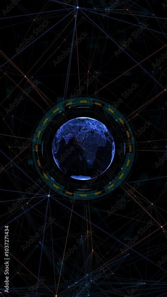 Motion graphic of Blue digital earth sphere with circle futuristic HUD ...