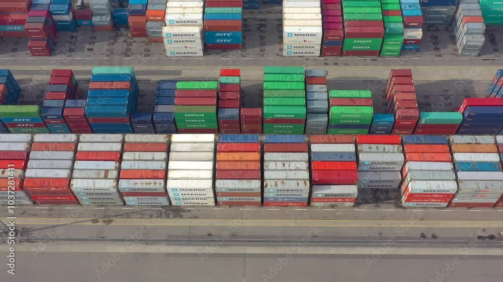 ASAN, SOUTH KOREA - OCTOBER 16, 2024: Aerial view of colorful shipping ...