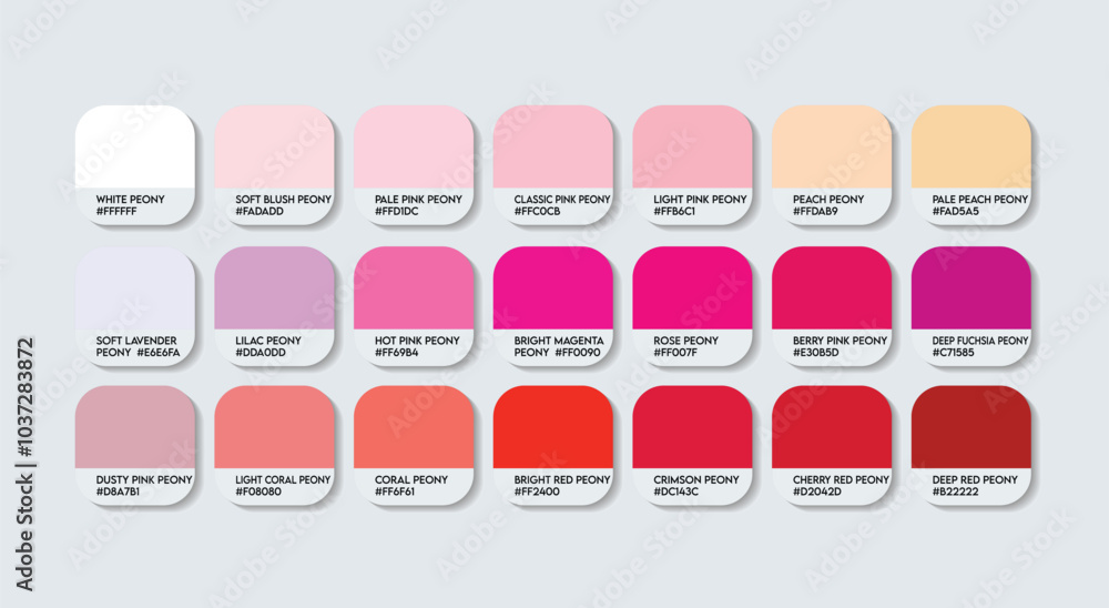 Peony Flower Color Palette, Peony Color Guide Palette with Color Names ...