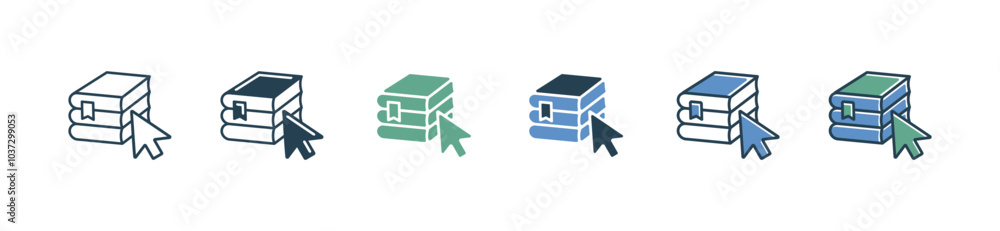 online library book stack with pointer arrow icon set education study ...