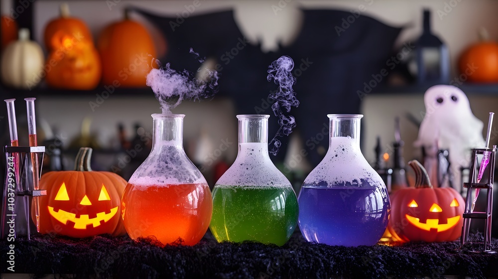 Halloween science lab theme featuring bubbling potions, spooky ...