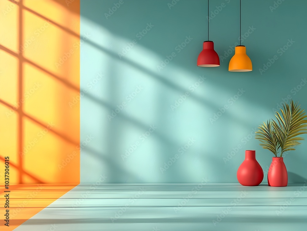 Radiant 3D studio environment with a vibrant color palette uncluttered ...