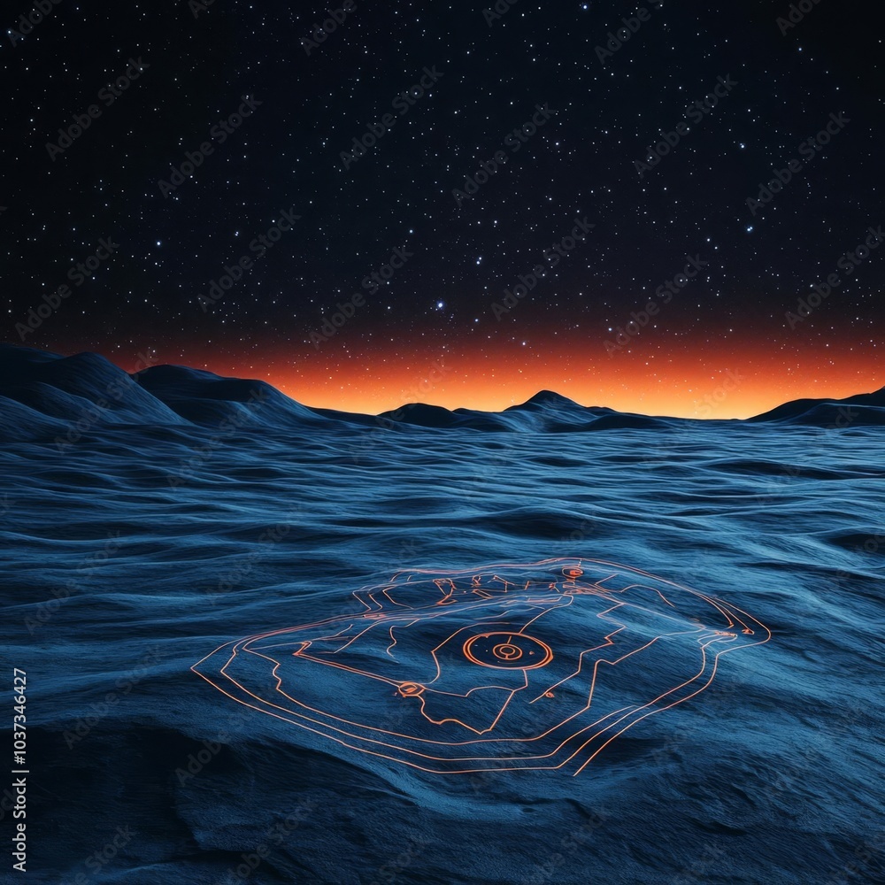 Holographic navigation map, alien surface, futuristic explorer, star ...