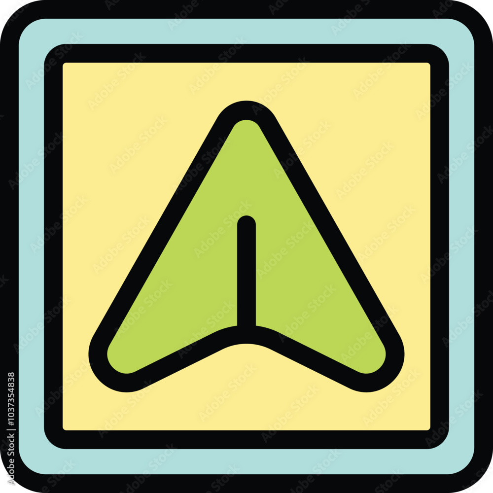 Simple icon of a green up arrow pointing upwards, inside a square frame ...