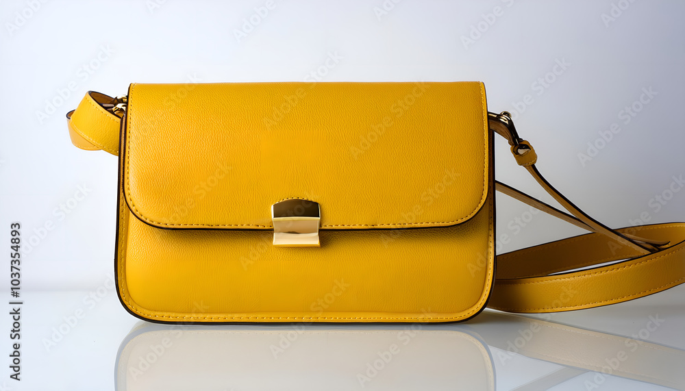 Stylish yellow leather handbag with an adjustable strap and gold clasp ...