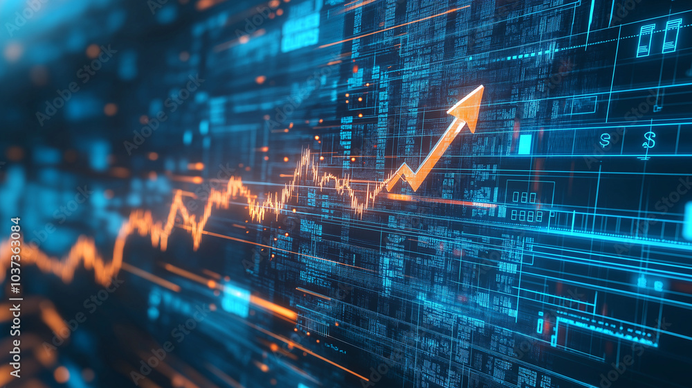 A blue background with arrows pointing upwards, representing stock ...