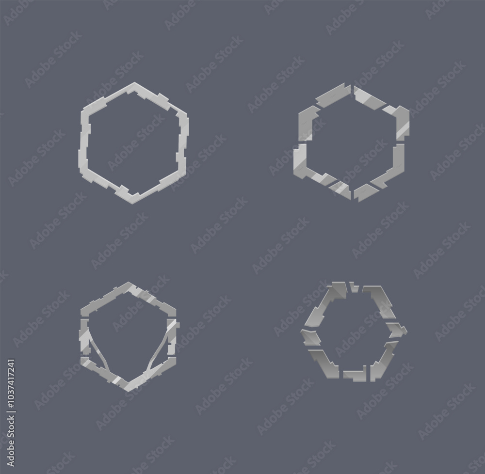 Four Sci Fi Futuristic Hexagon Frames Set Game UI Military Logo Element ...
