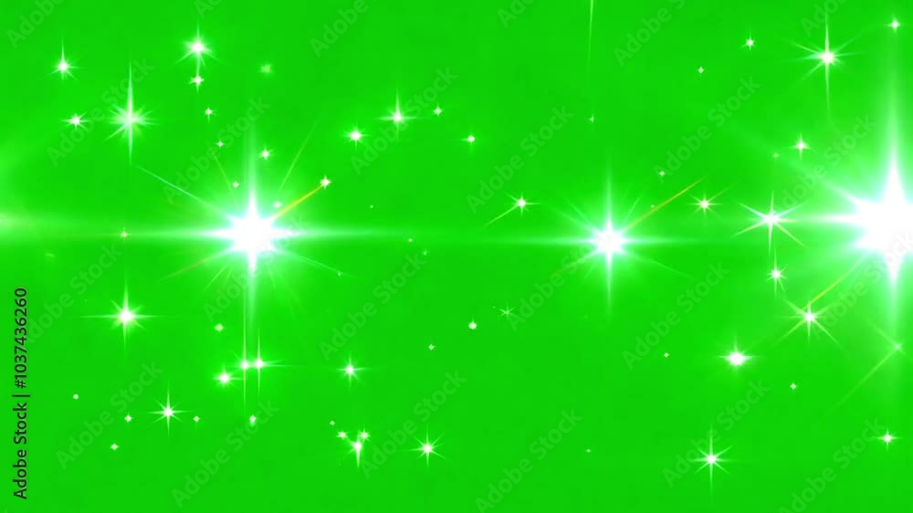 Flickering stars on a green screen transparent background. Golden stars ...