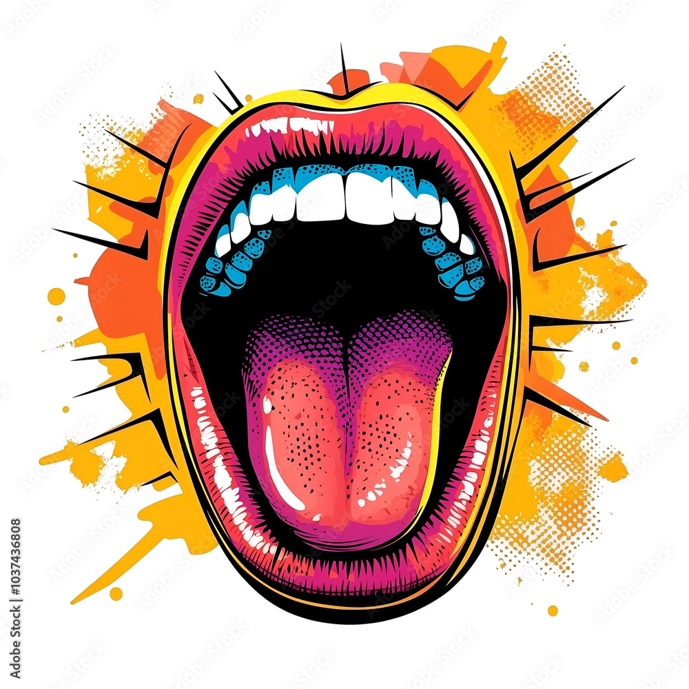 Open Mouth Shouting With Colorful Pop Art Elements Retro Style ...