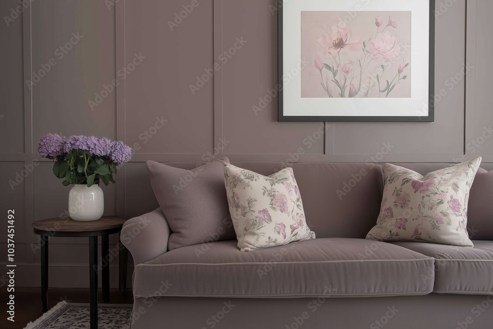 living room decorated in grand millennial style, featuring a muted ...