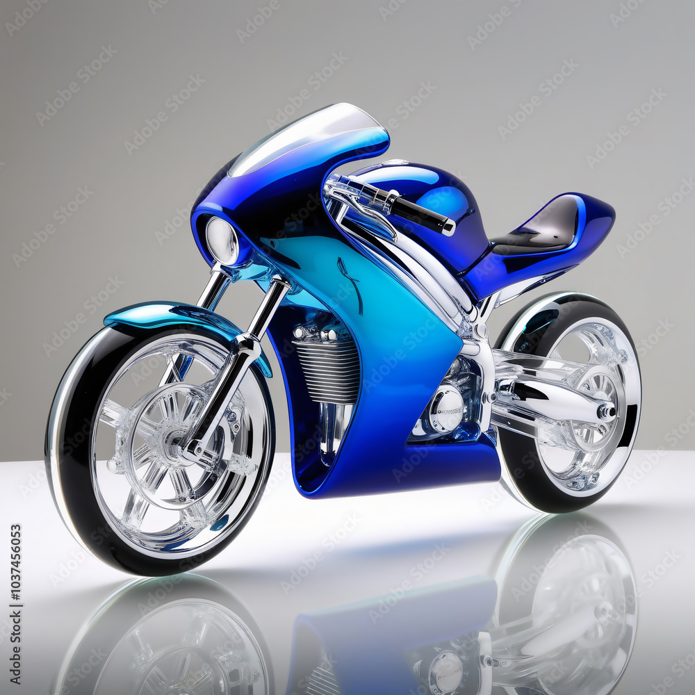 Futuristic Glass Sculpture of a Motorcycle with Glossy Deep Blue ...