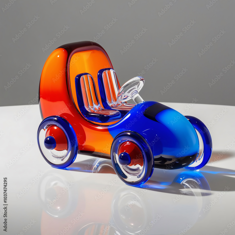 Stylized Artistic Glass Sculpture of a Roller Coaster Car with Orange ...