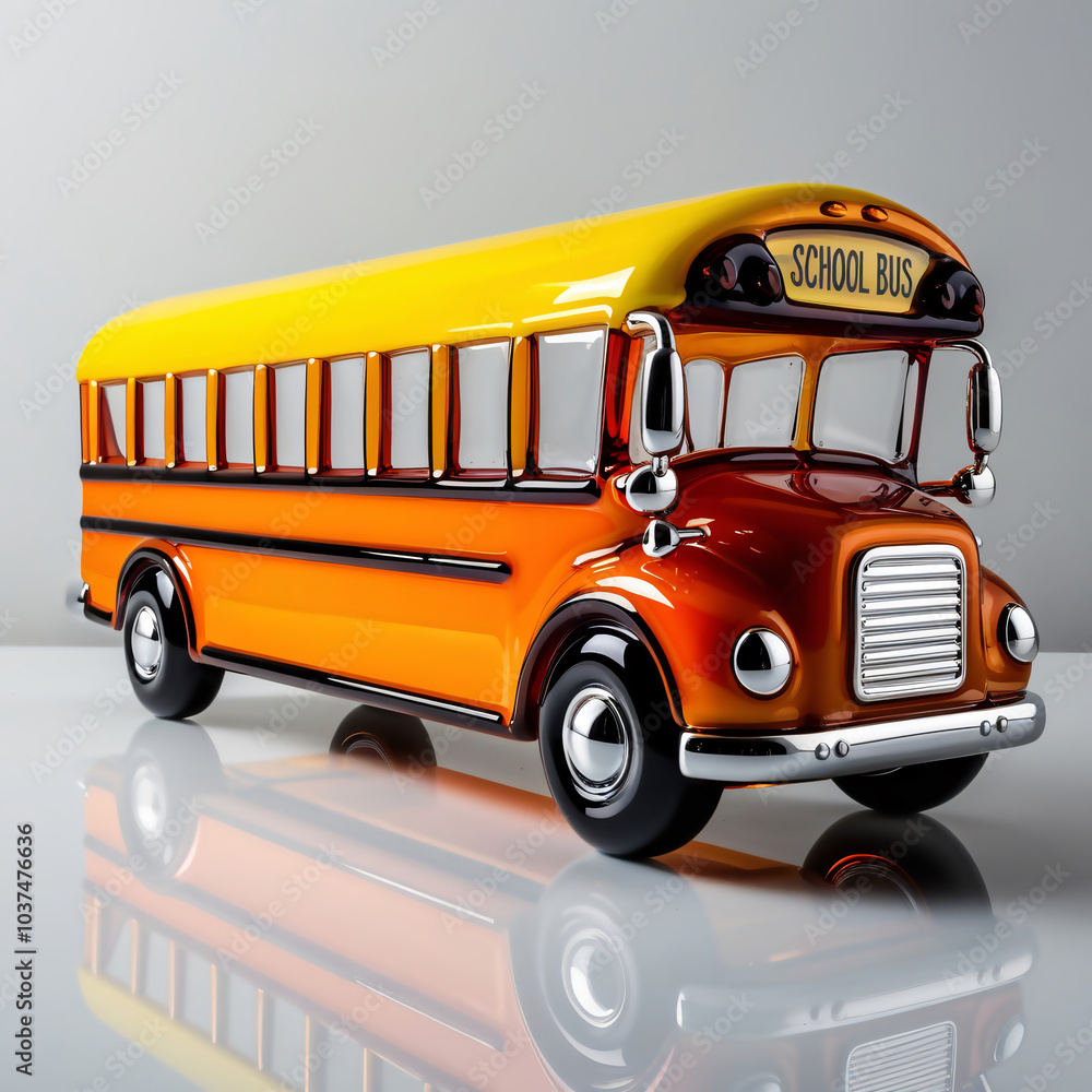 Vibrant Yellow and Red Glossy Model of a Stylized School Bus with ...