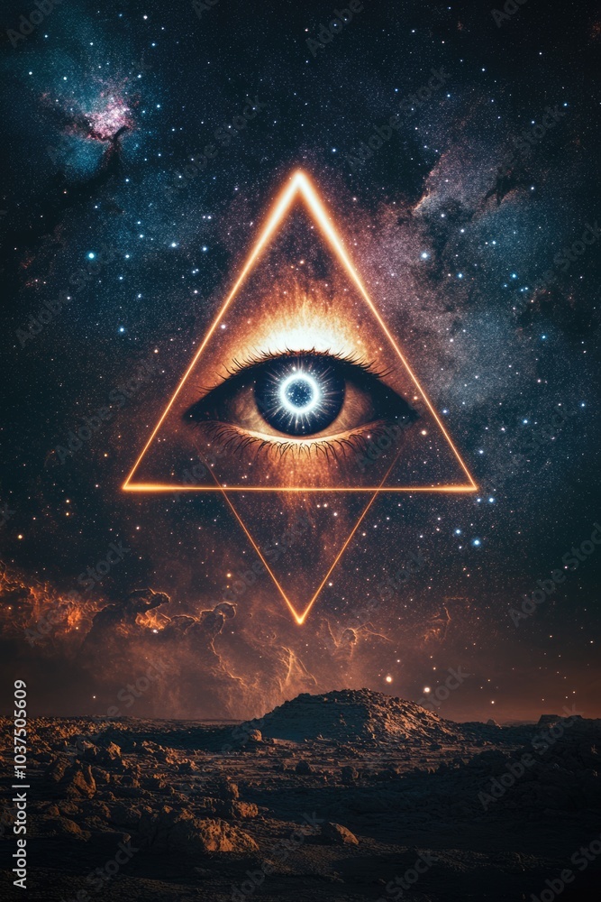 Eye of Providence in the starry night sky. Shining all-seeing God's eye ...