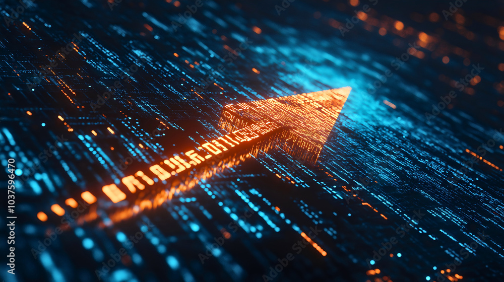 Dynamic arrow pointing forward, direction showing technology ...