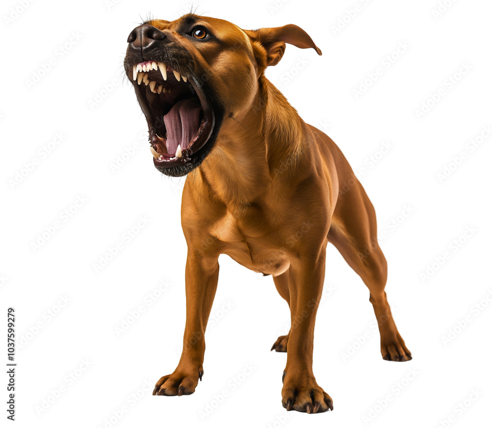 Alert pitbull mid barking stance, dog isolated showing aggressive full ...