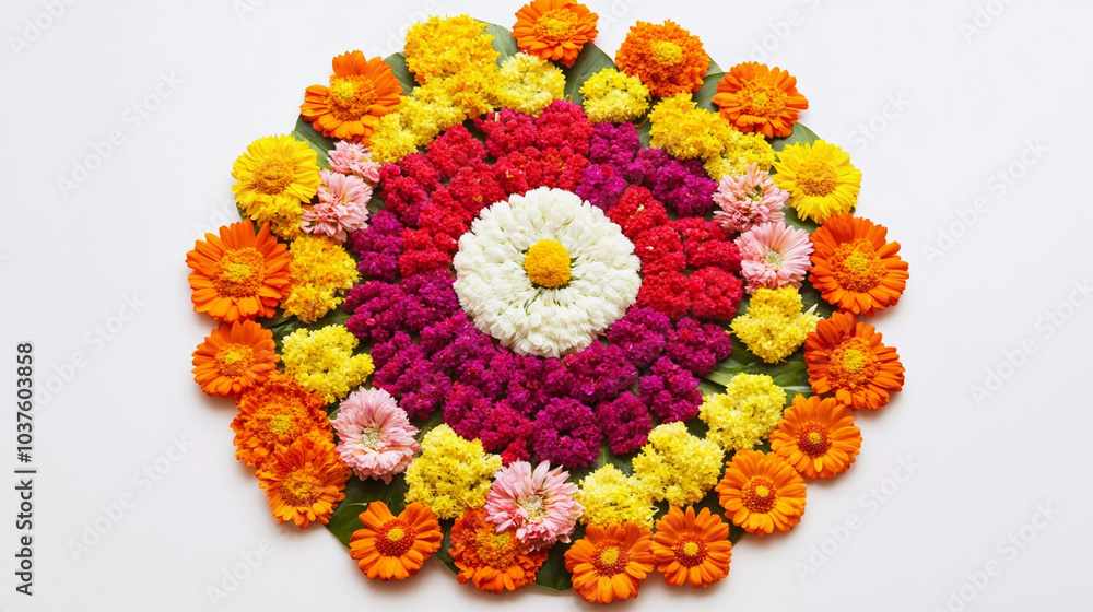 Flower rangoli isolated on white background with clipping path ...
