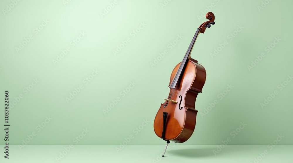 Elegant wooden cello showcased against a green background highlighting ...