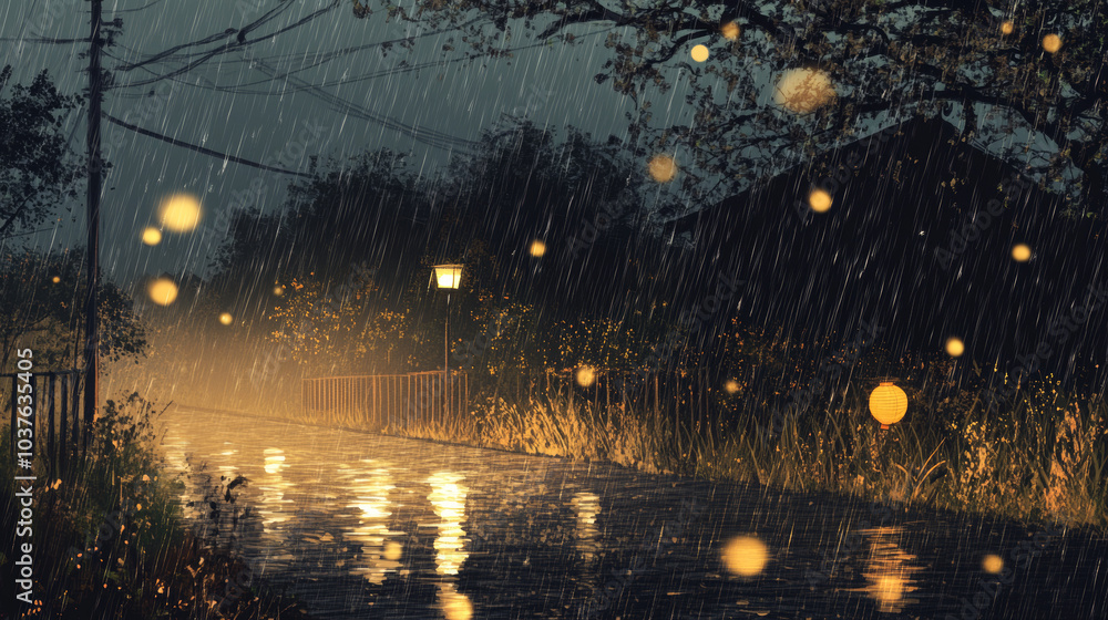 The rain is falling hard, making loud drops on the ground. Stock ...