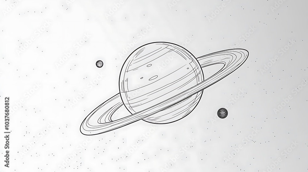 A minimalist design of a single planet in cartoon outline, featuring ...