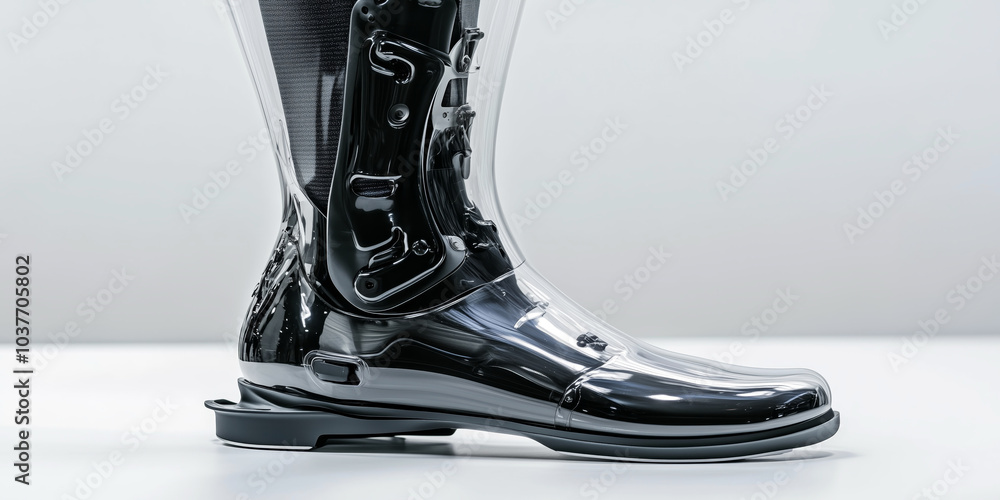 A modern high-tech prosthetic leg in the shape of a boot, or shoe ...