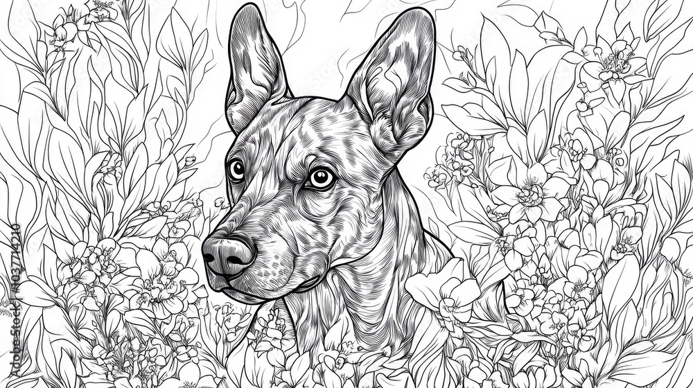 Charming line art coloring page featuring a delightful dog ilustração ...