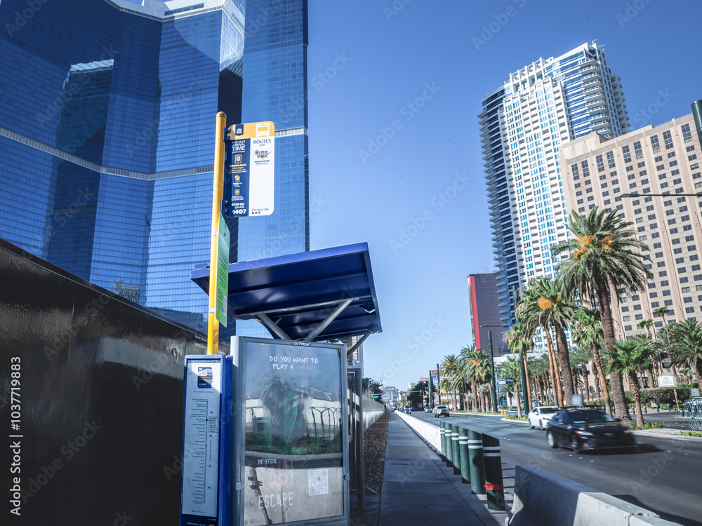 LAS VEGAS - AUGUST 18, 2024: RTC bus stop on the Las Vegas Strip ...